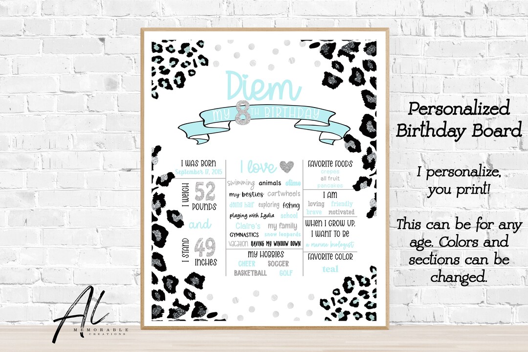Snow Leopard Print Birthday Poster, Jungle Birthday Chalkboard, Safari ...