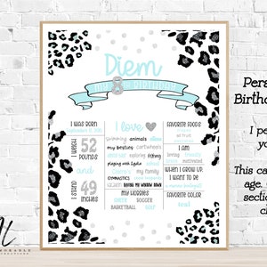 Snow Leopard Print Birthday Poster, Jungle Birthday Chalkboard, Safari ...
