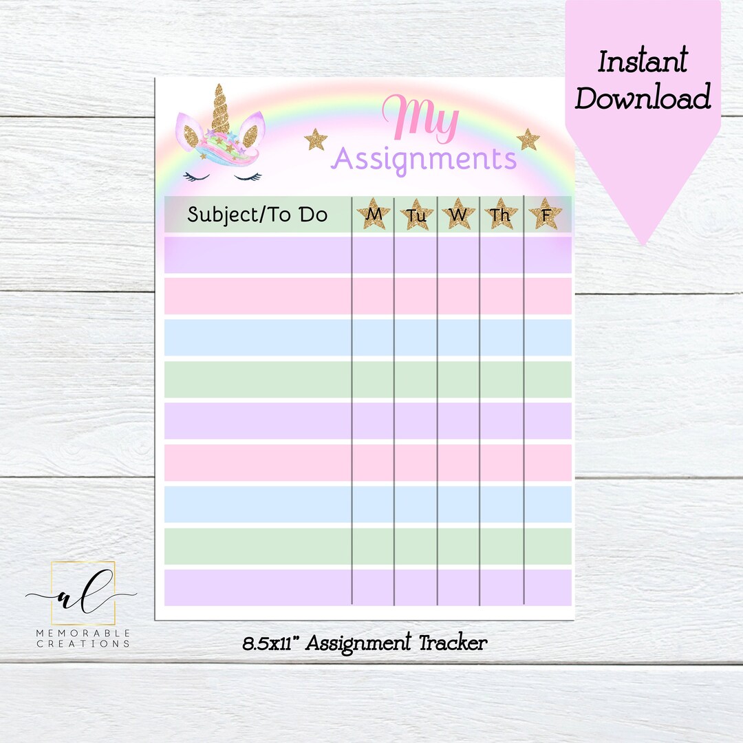 Unicorn Assignment Tracker, Unicorn Homework to Do List, Instant ...