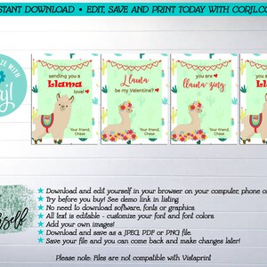 Llama Valentine Printable Cards, Editable Llama Valentines, Instant ...