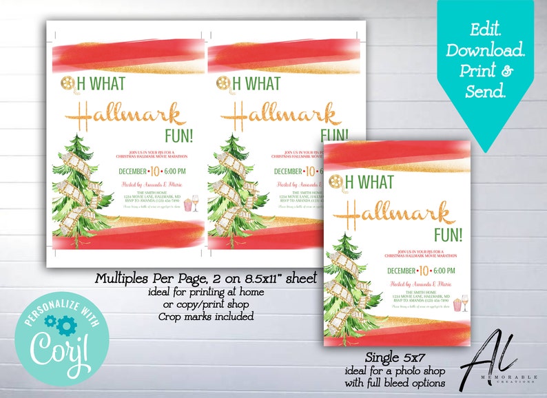 Red Hallmark Movie Night Printable Invitation Editable - Etsy