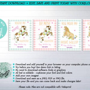 Horse Valentine Printable Cards, Editable Pony Valentines, Instant ...