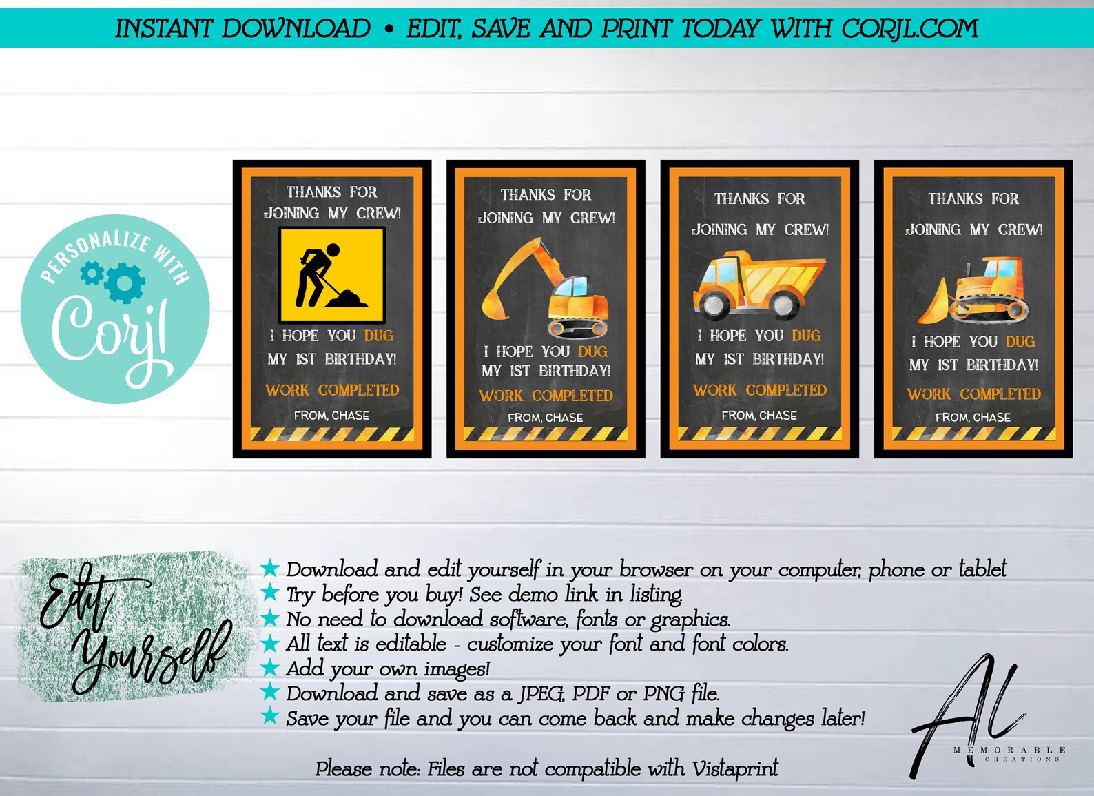 Construction Birthday Printable Gift Tags Editable - Etsy