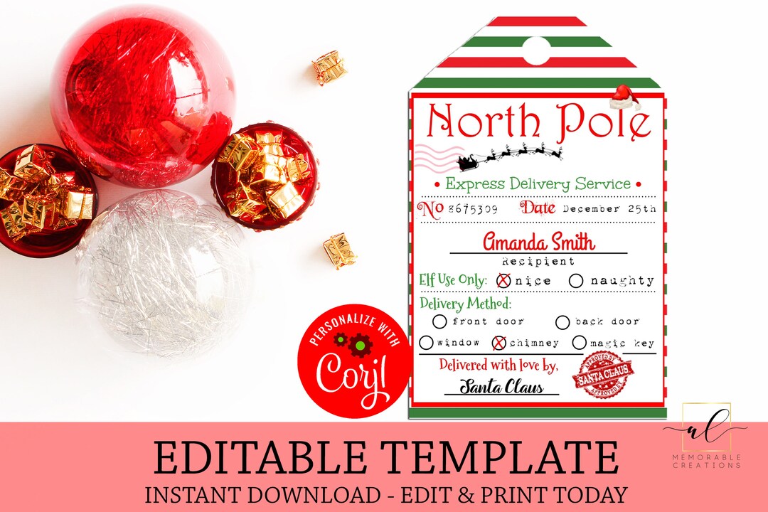North Pole Delivery Printable Tags, Edit Yourself North Pole Tags ...