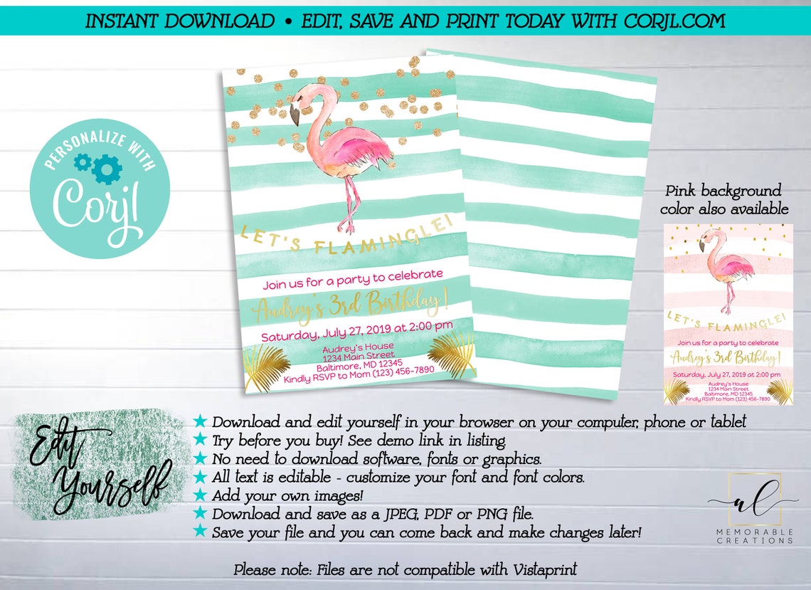 Let's Flamingle Birthday Printable Invitation, Edit Yourself Tropical ...