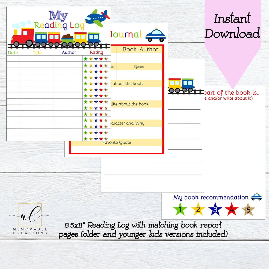 Transportation Reading Log, Train Plane Car Reading Journal Bundle ...