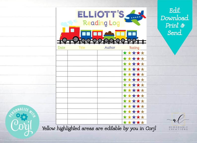 Editable Transportation Reading Log Edit Yourself Train - Etsy