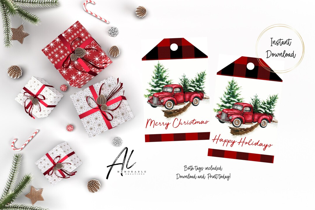 Red Truck Christmas Gift Tags, Christmas Truck Tag, Holiday Gift Tags ...