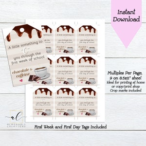 First Week of School Gift Tags, First Day of School Tag, Chocolate and ...