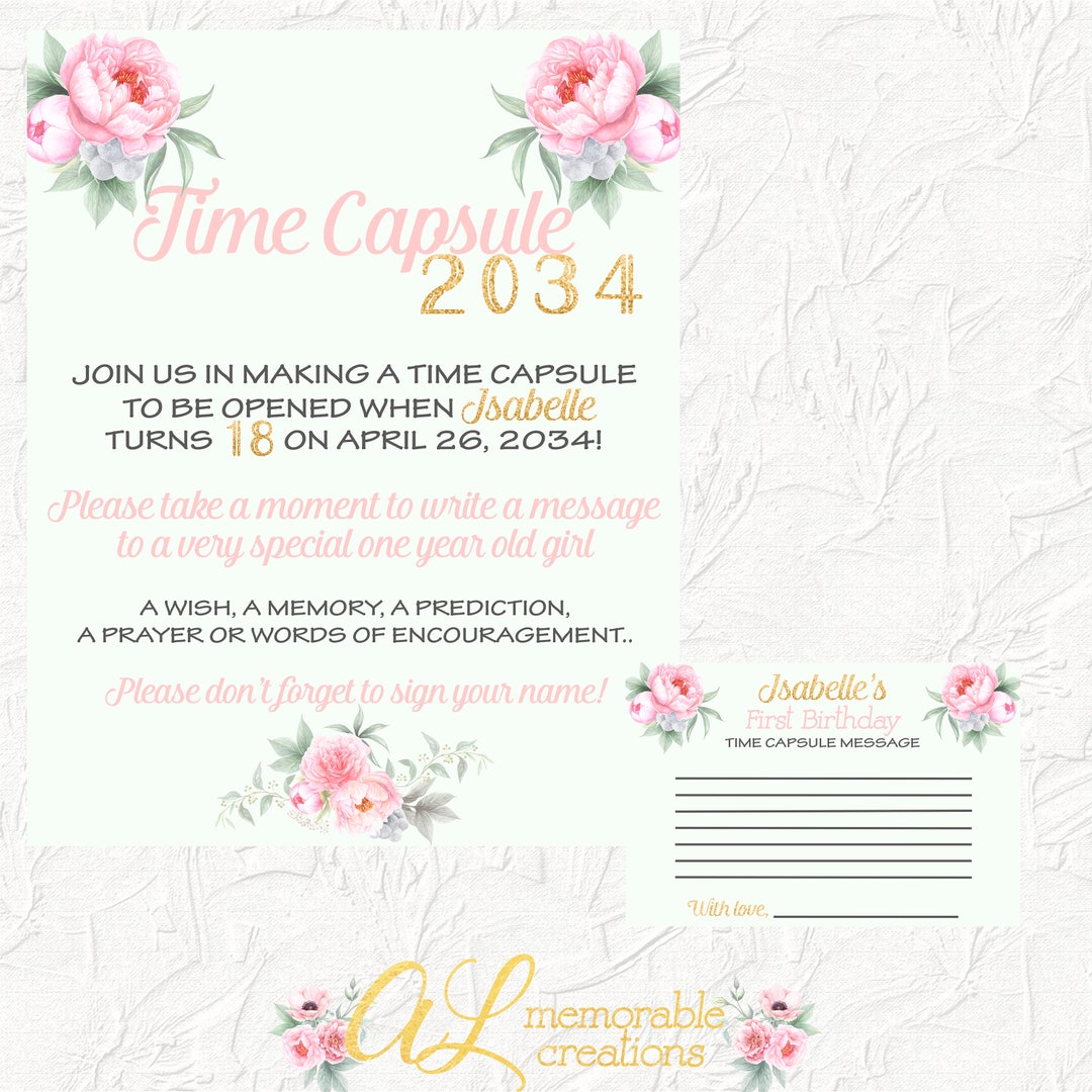 Floral Time Capsule, First Birthday, Time Capsule, Time Capsule Sign ...