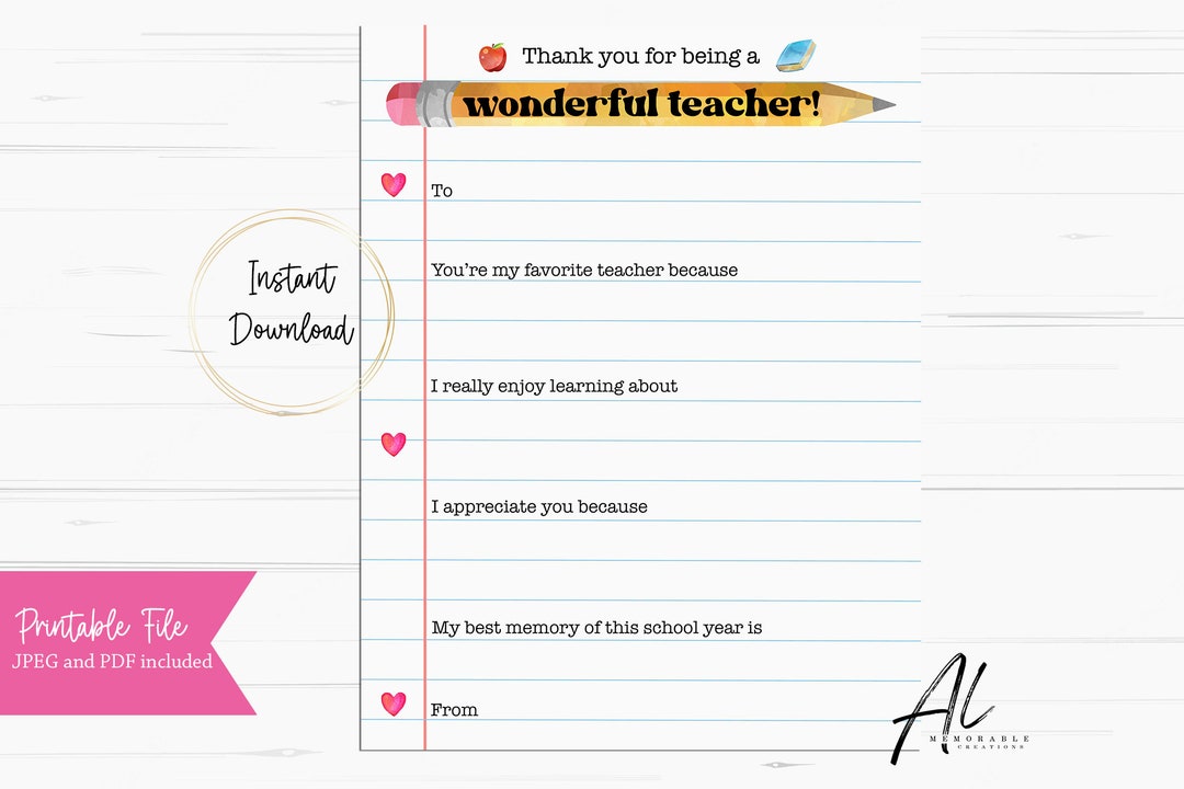 Teacher Appreciation Week Printable, All About My Teacher, Teacher ...