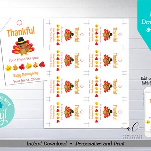 Kids Thanksgiving Printable Tags, Edit Yourself Thanksgiving Tags ...