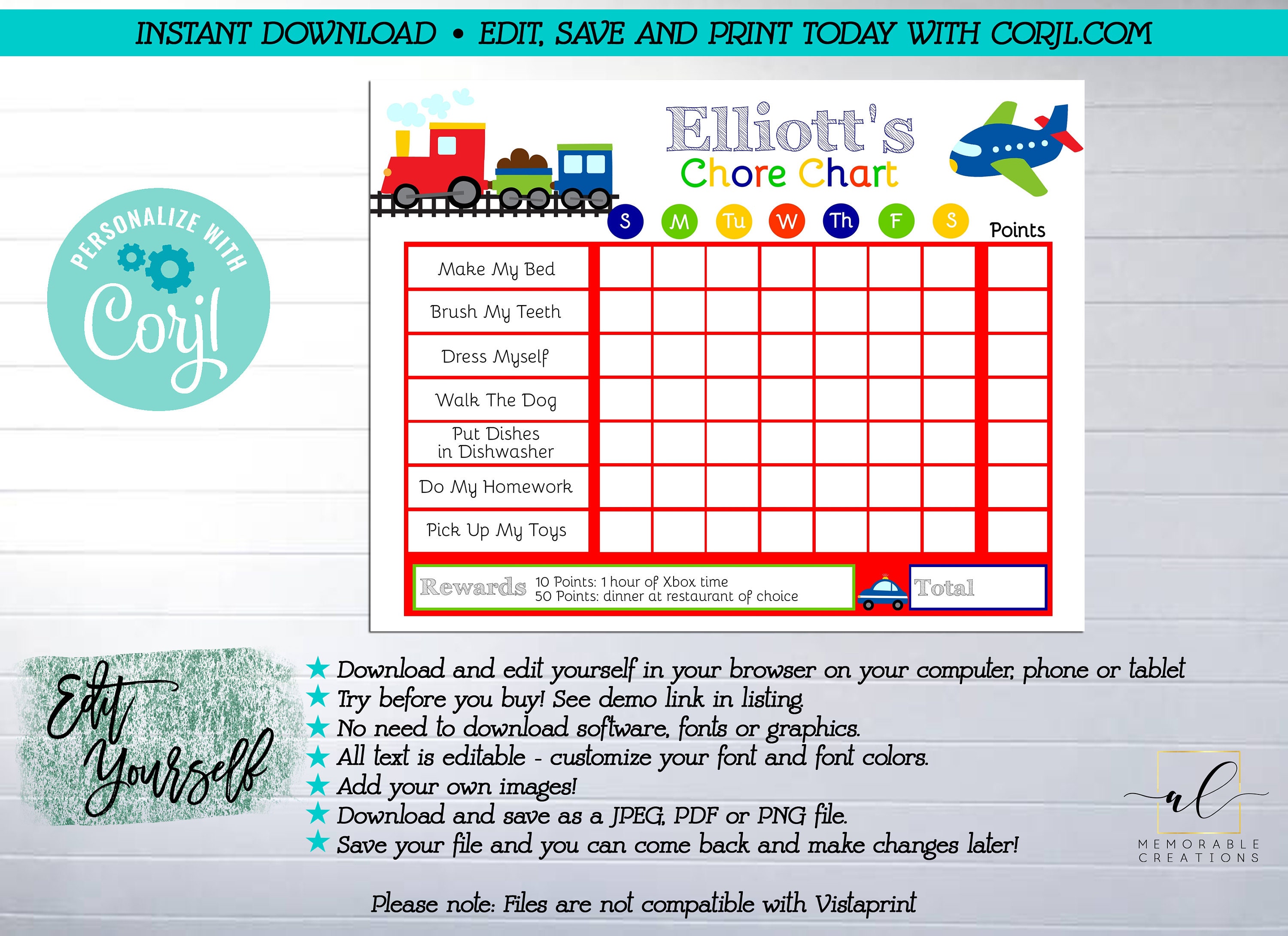 Editable Transportation Chore Chart Edit Yourself Train - Etsy