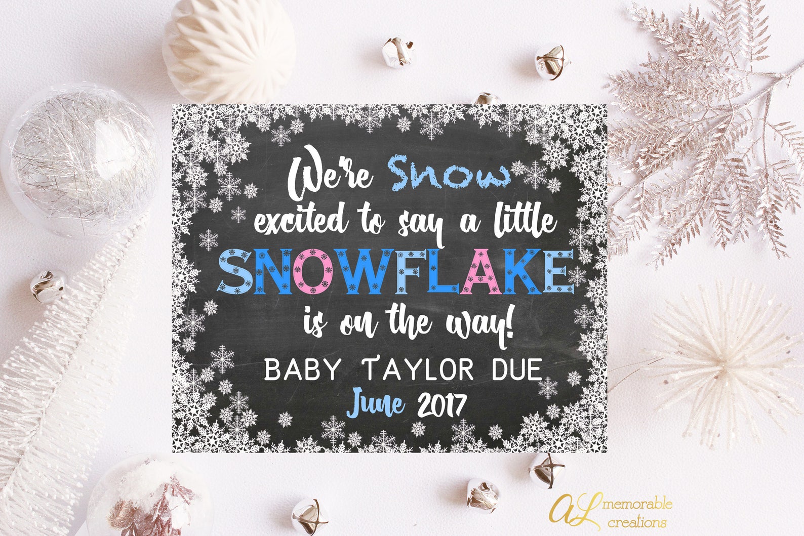 Winter Pregnancy Announcement Photo Prop Snow Excited Little - Etsy