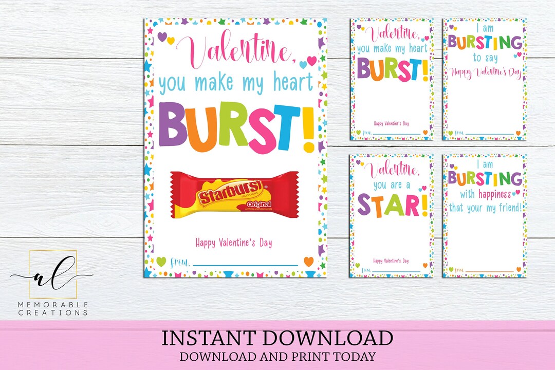 Starburst Valentine Cards, Kids Valentine Cards, Printable School ...