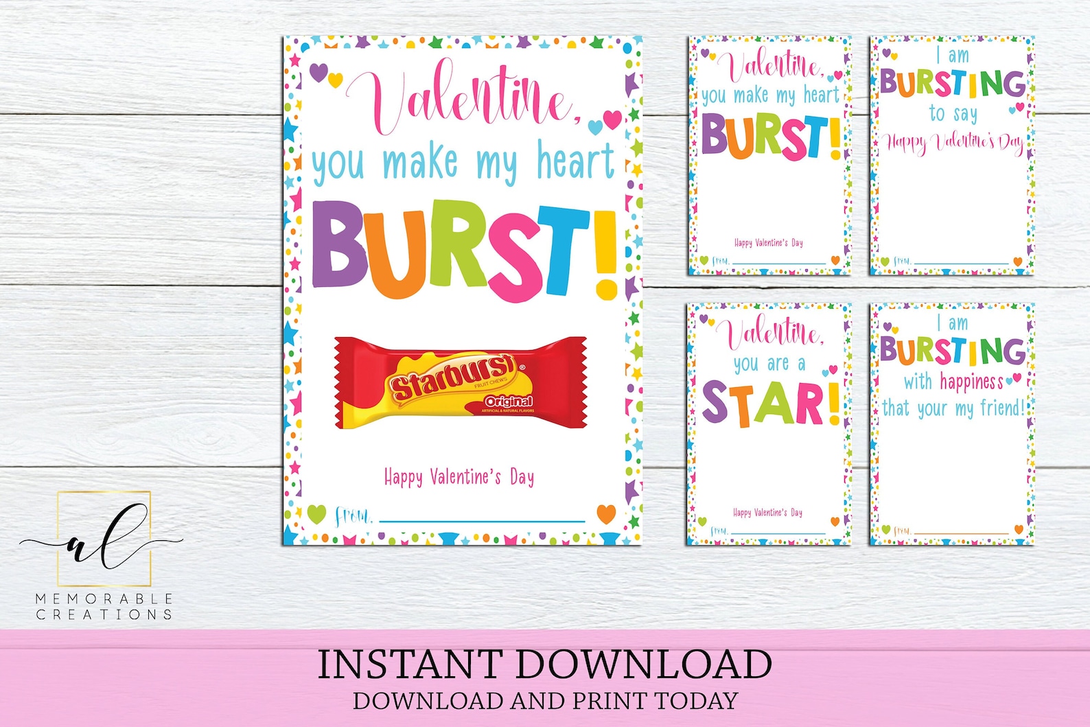 Starburst Valentine Cards Kids Valentine Cards Printable - Etsy