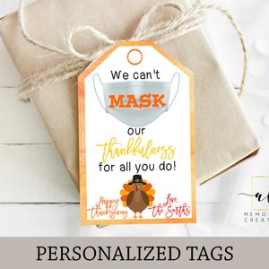 Thanksgiving Face Mask Tags, Thanksgiving Gift Tags, Personalized ...
