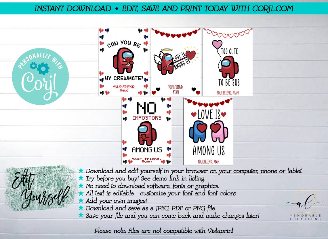 Among Us Valentine Printable Cards Editable Among Us - Etsy