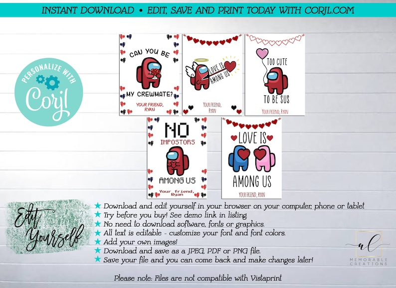 Among Us Valentine Printable Cards Editable Among Us - Etsy