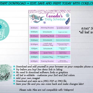 Editable Mermaid Daily Schedule, Edit Yourself Mermaid Daily Planner ...