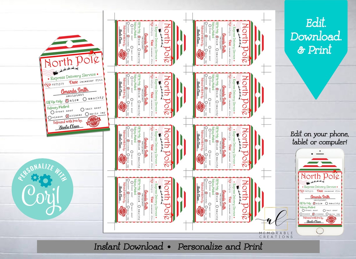 North Pole Delivery Printable Tags Edit Yourself North Pole - Etsy