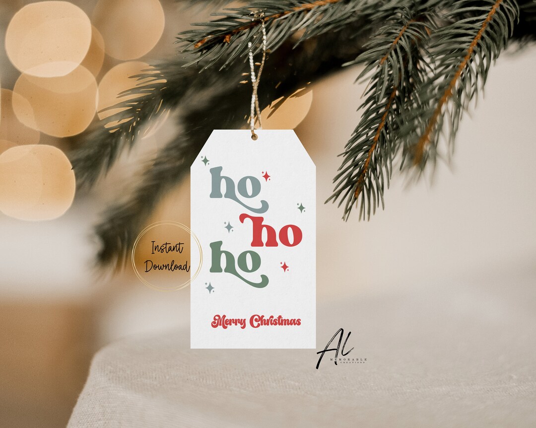 Ho Ho Ho Christmas Tag, Merry Christmas Gift Tags, Retro Ho Ho Ho ...