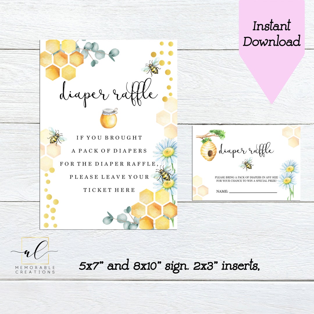 Honey Bee Diaper Raffle Insert, Bumble Bee Diaper Raffle, Bee Baby ...