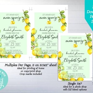 Lemon Bridal Shower Printable Invitation, Edit Yourself Lemon Shower ...