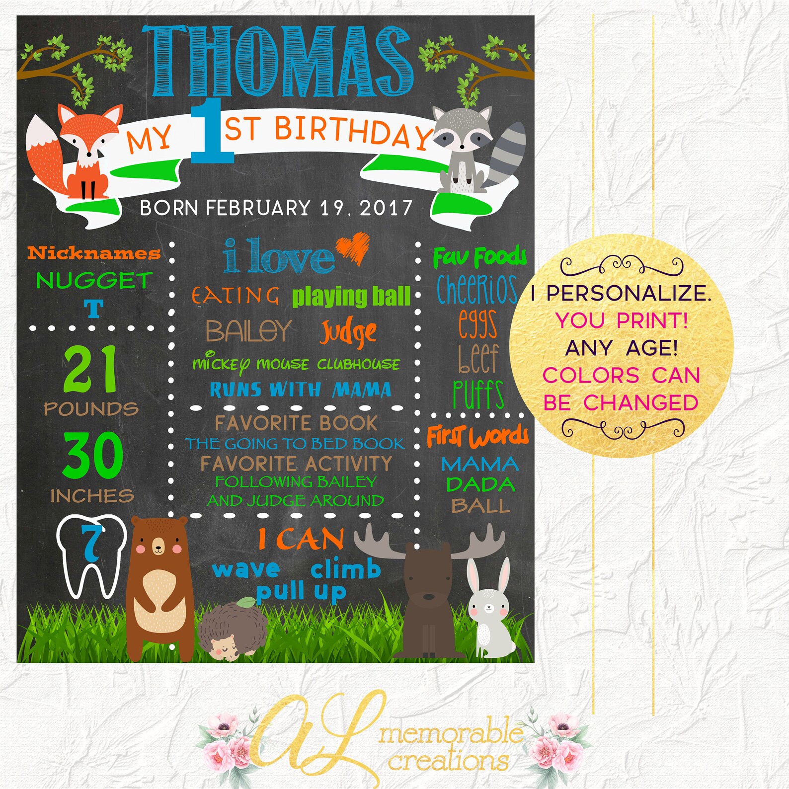 Woodland First Birthday Chalkboard, Woodland Birthday Party, Woodland ...