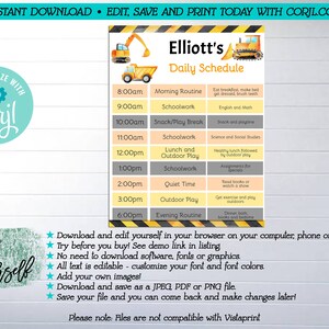 Editable Construction Daily Schedule, Edit Yourself Bulldozer Daily ...