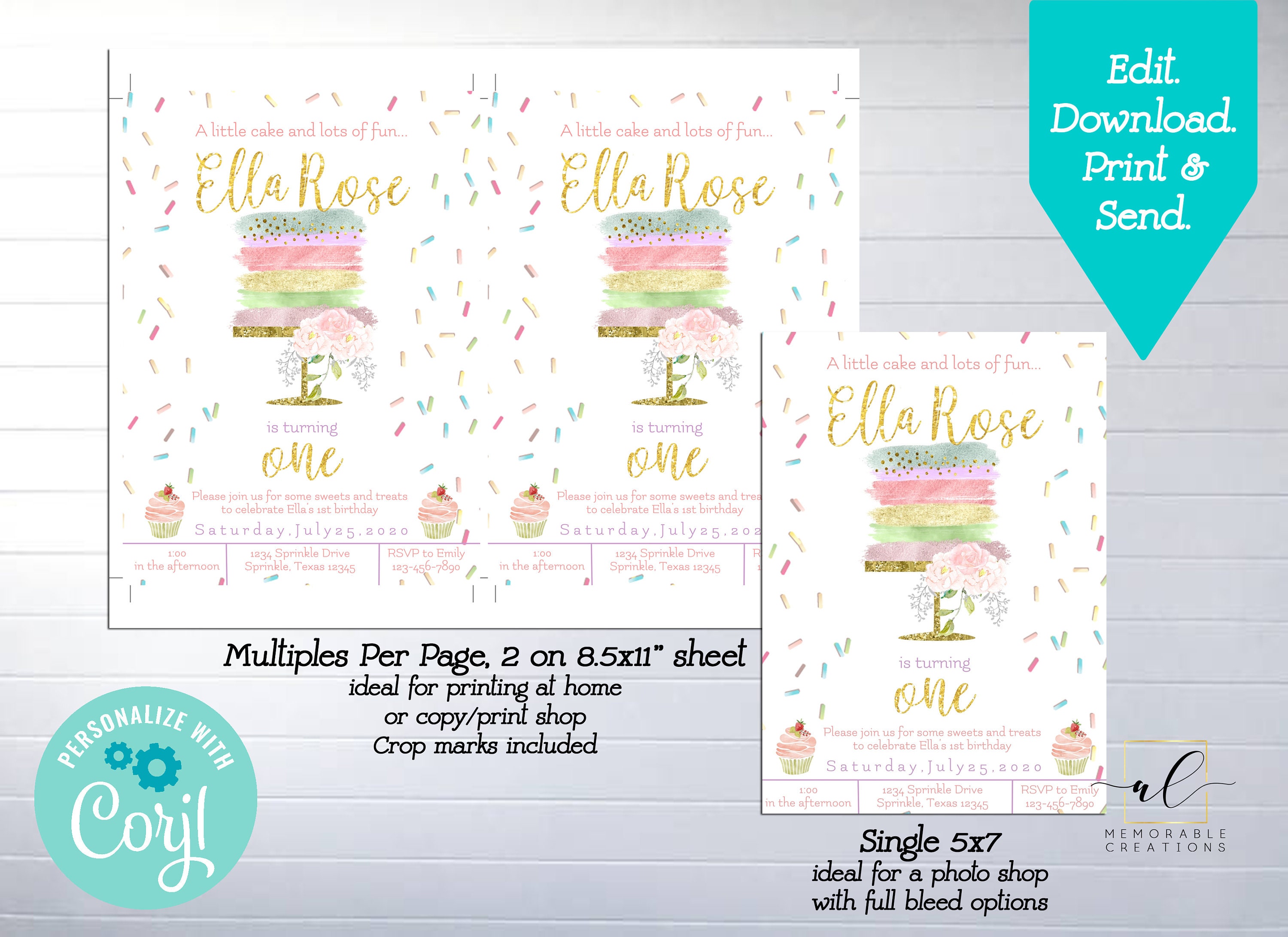 Birthday Cake Printable Invitation Edit Yourself Cake | Etsy