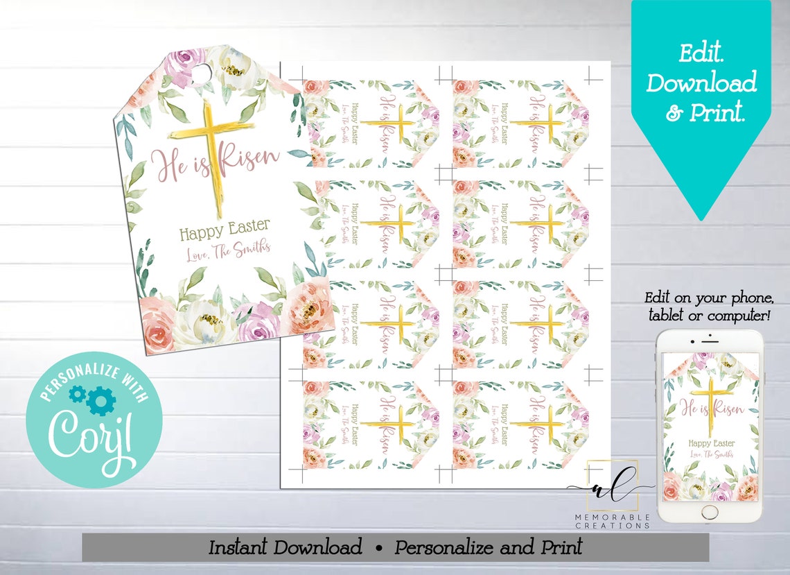 Religious Easter Printable Tags Edit Yourself Cross Easter - Etsy