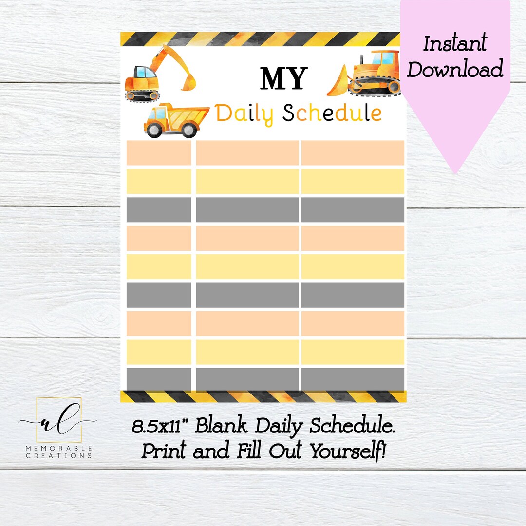 Construction Truck Daily Planner, Bulldozer Daily Schedule, Instant ...