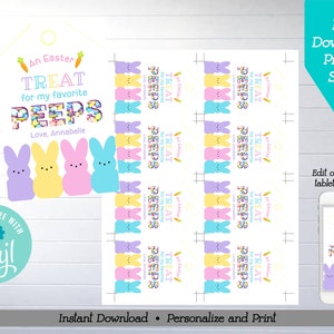 Peeps Easter Printable Tags, Edit Yourself Easter Tags, Instant ...