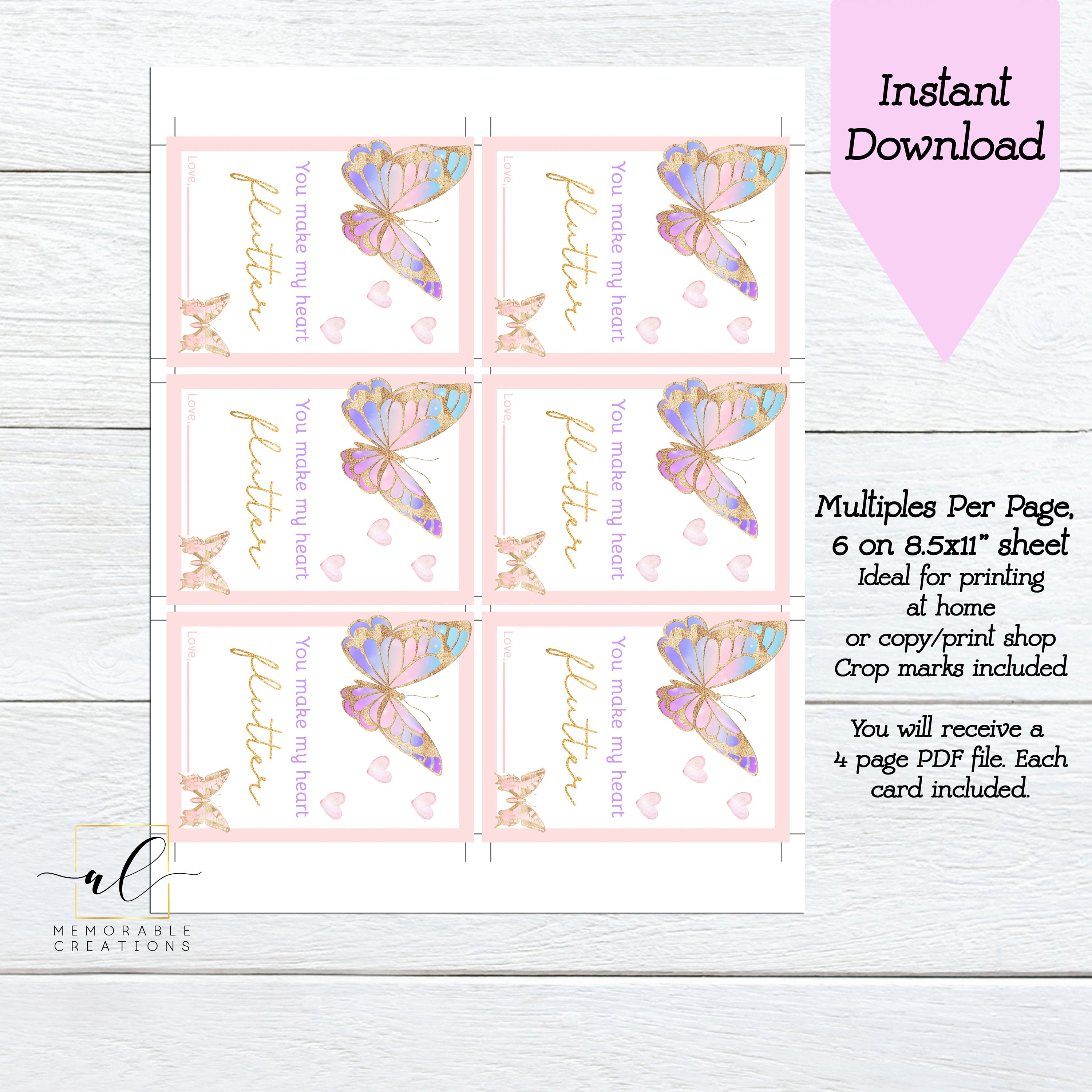 Butterfly Valentine Cards Kids Valentine Cards Printable - Etsy