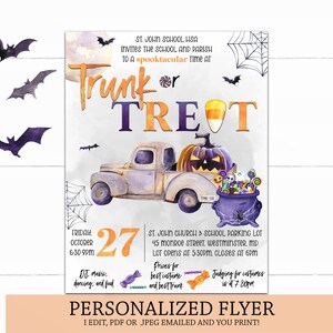 Personalized Trunk or Treat Flyer, School Halloween Event, Trunk or ...