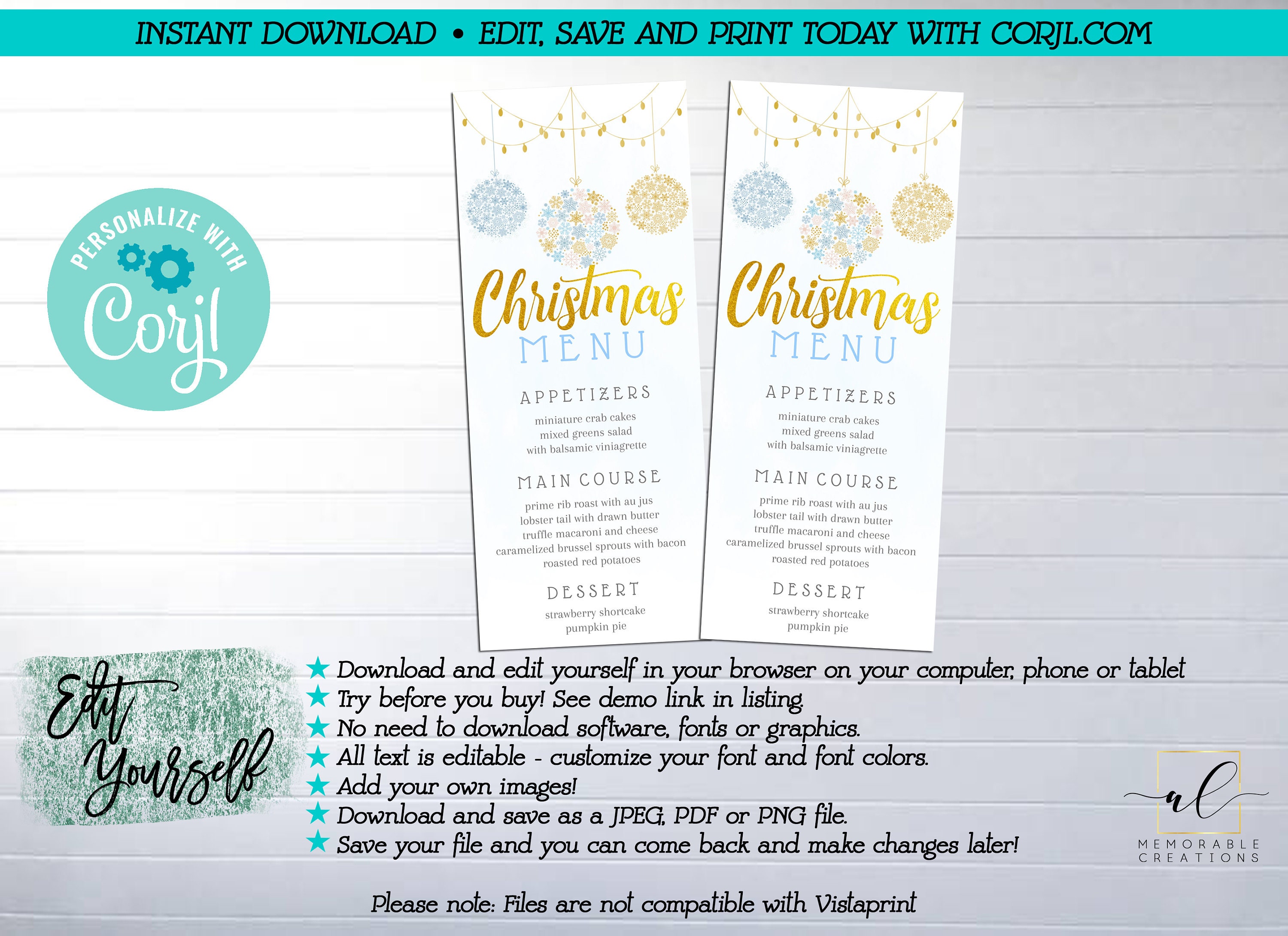 Ornament Christmas Printable Menu Edit Yourself Christmas | Etsy