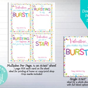 Starburst Valentine Printable Cards, Editable You Make My Heart Burst ...