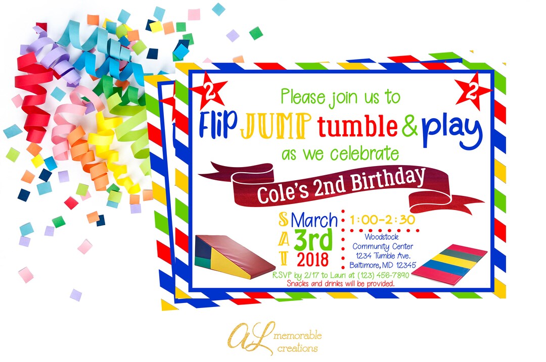Tumbling Birthday Invitation, Boy Gymnastics Birthday Invitation, Boy ...