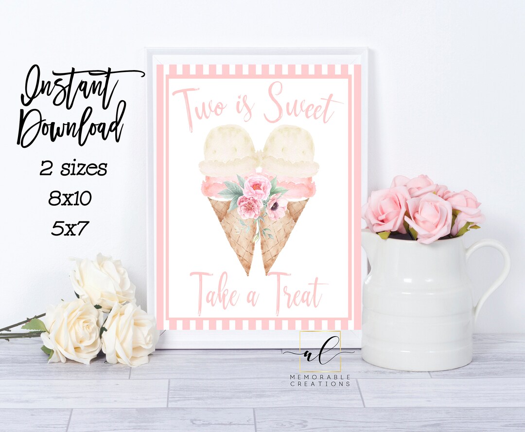 Two is Sweet Take a Treat Sign, Two Sweet Ice Cream Birthday Sign, Two ...