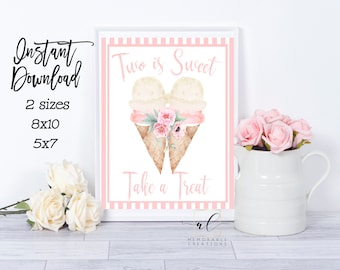Two is Sweet Take a Treat Sign, Two Sweet Birthday Sign, Two Sweet ...