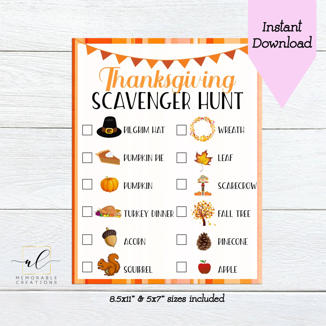 Thanksgiving Scavenger Hunt Printable Game, Kids Thanksgiving Activity ...