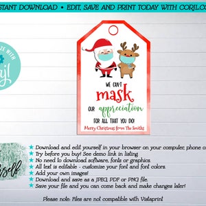 Christmas Face Mask Printable Tags, Edit Yourself Can't Mask Our ...