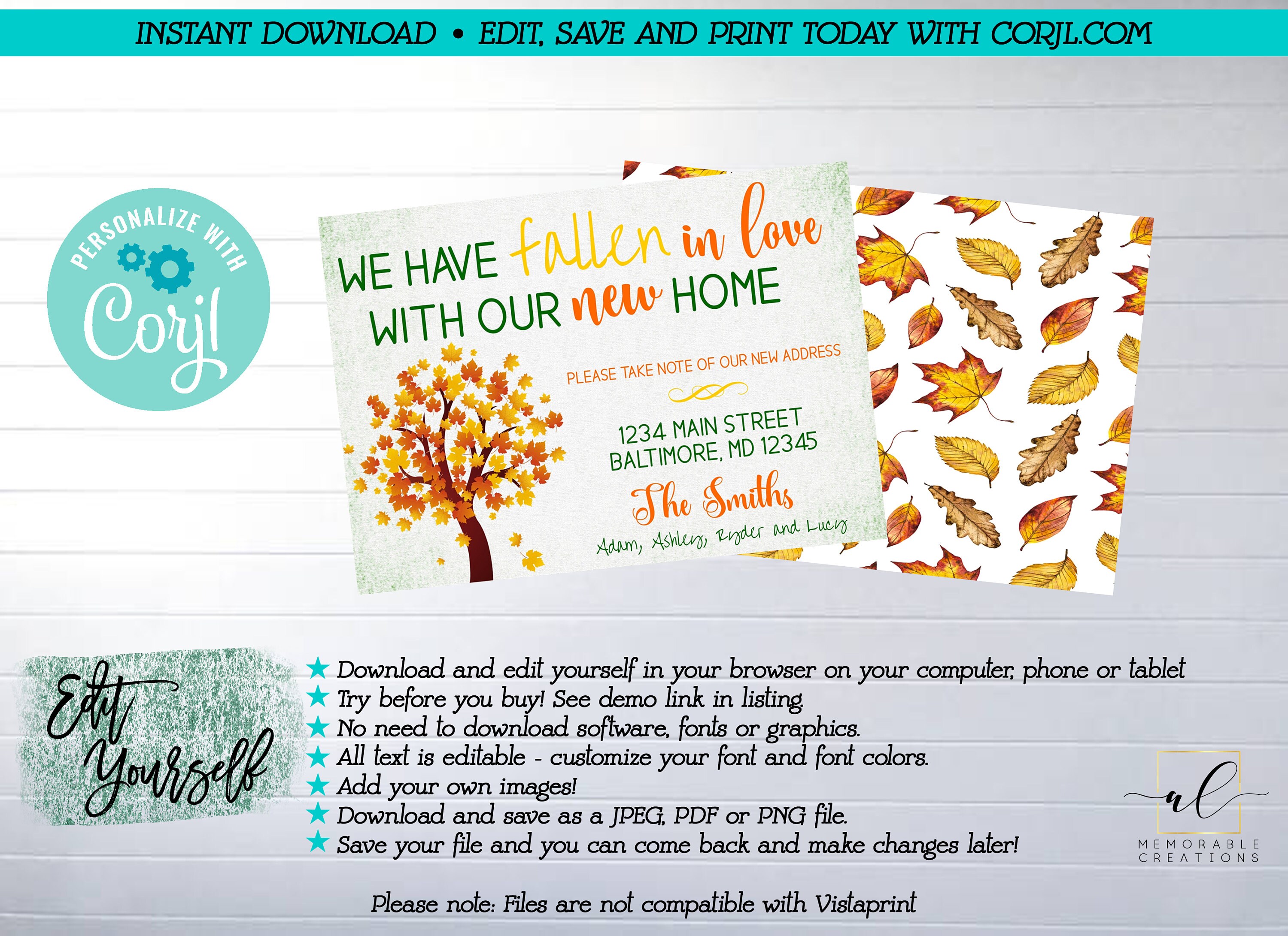Printable Fall Address Change Announcement, Edit Yourself Moving ...