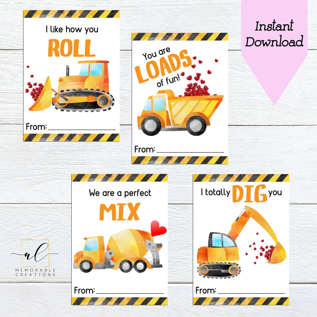 Construction Valentine Cards, Kids Valentine Cards, Construction ...