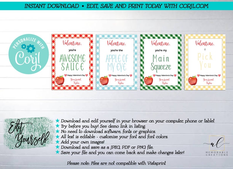 Applesauce Valentine Printable Cards, Editable Applesauce Valentine ...