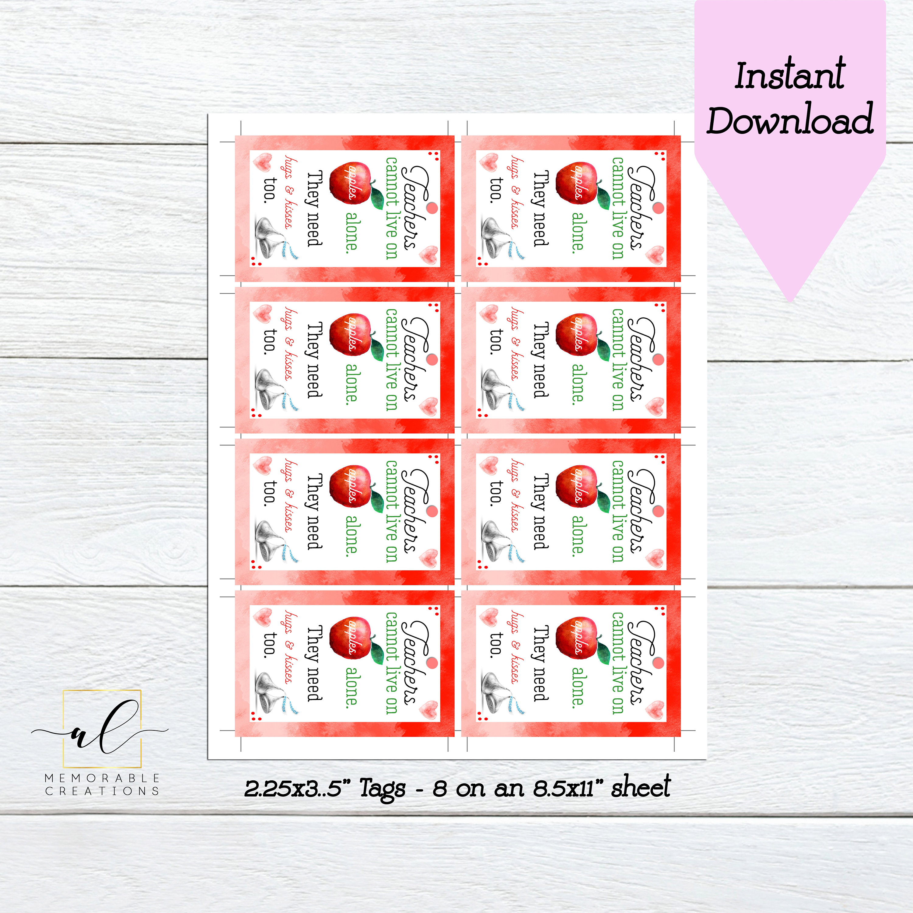 Teacher Appreciation Tags, Valentine Tag, Hershey Kiss Tag, Hugs and ...