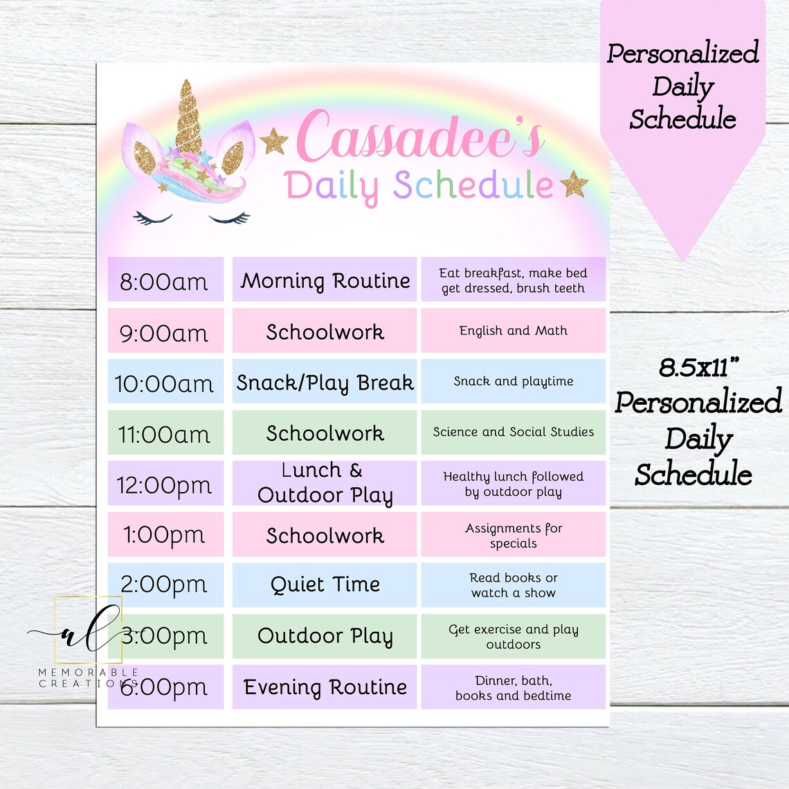 Personalized Unicorn Daily Schedule Unicorn Daily Planner - Etsy