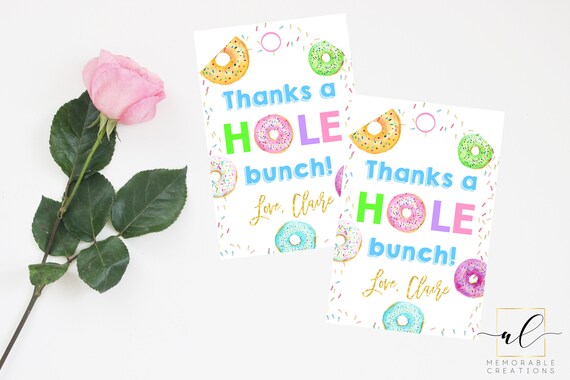 Donut Favor Tags Thanks a Hole Bunch Tags Donut Birthday - Etsy