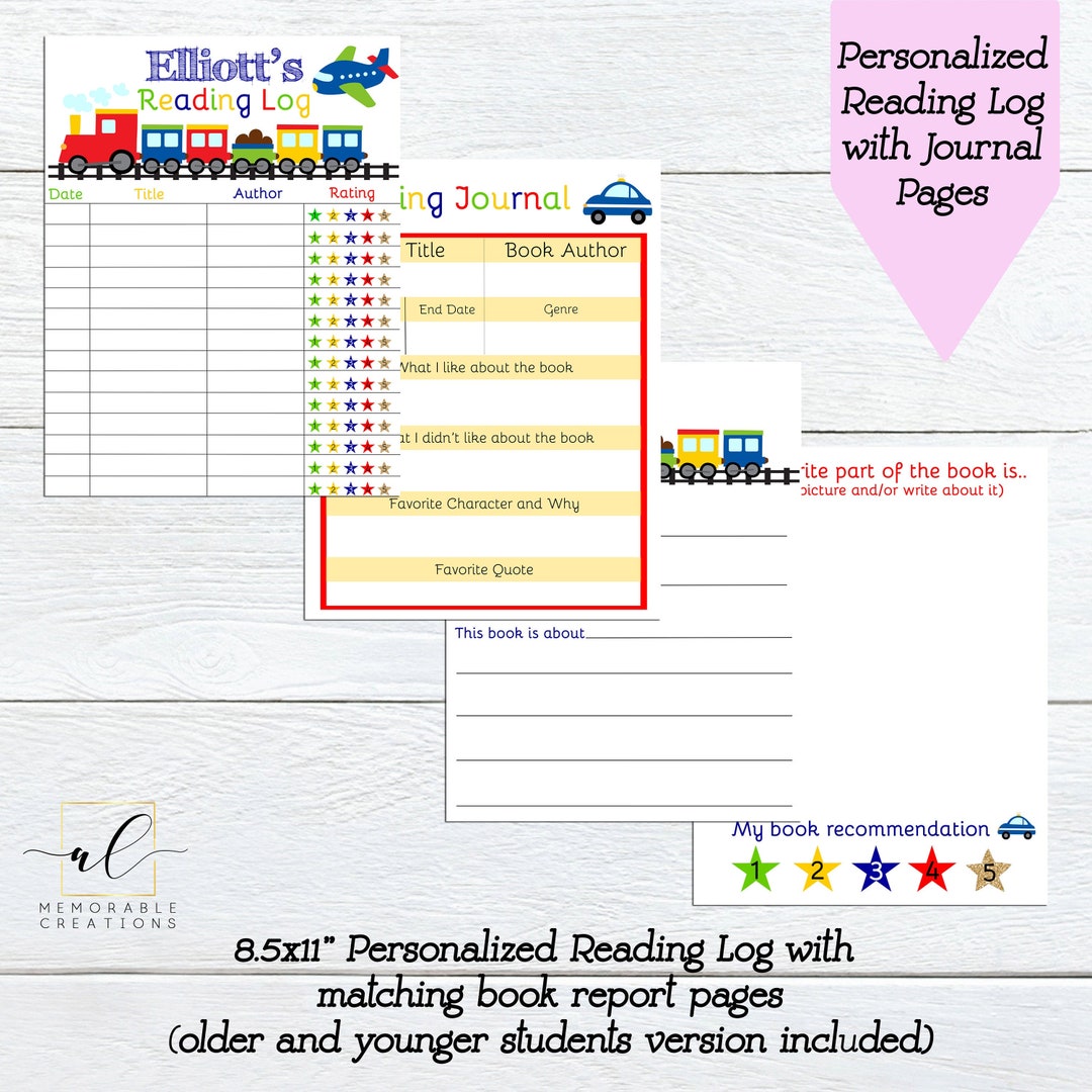 Personalized Transportation Reading Log, Train Reading Journal, Reading ...